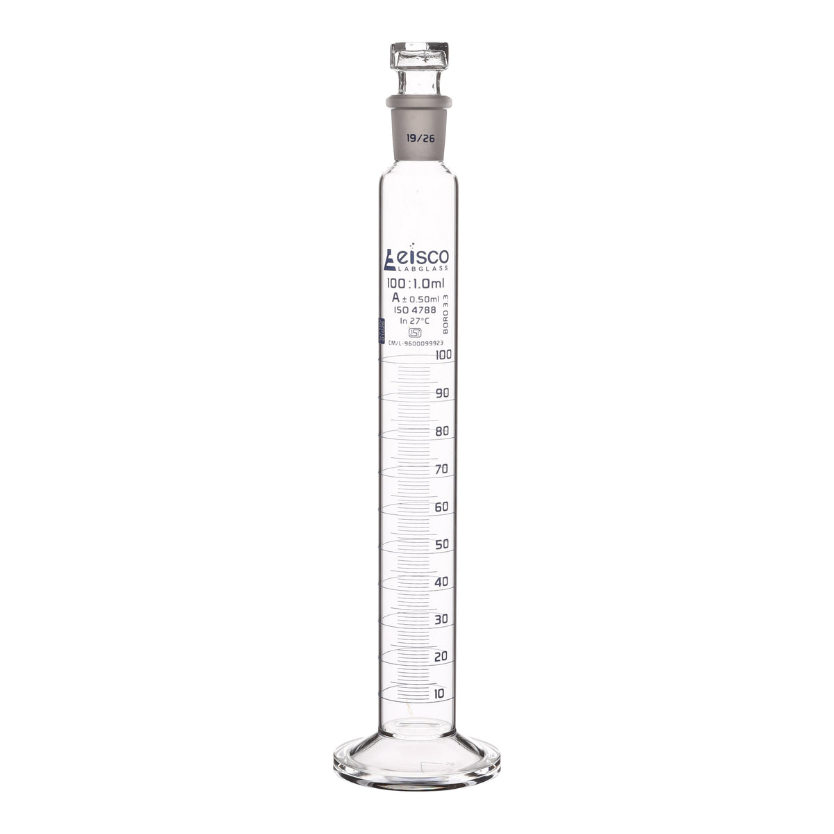 Cylinder Mixing Graduated, cap. 100ml., class 'A', glass round base, c ...