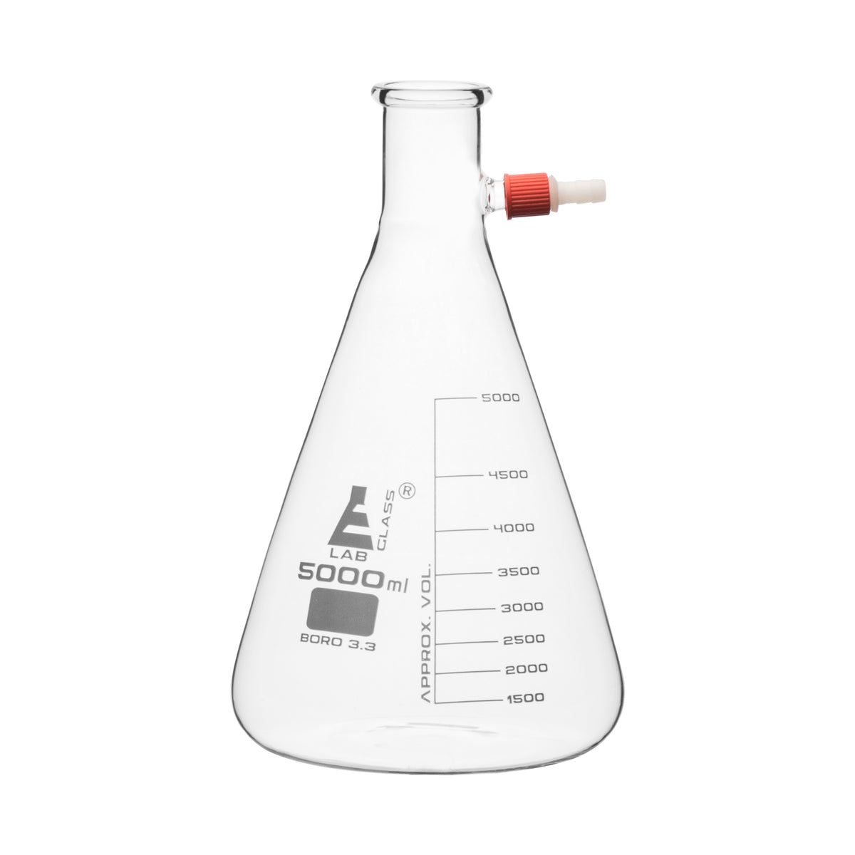 Flask Filtering 5000ml., Conical, with integral side arm, Plastic Scre ...
