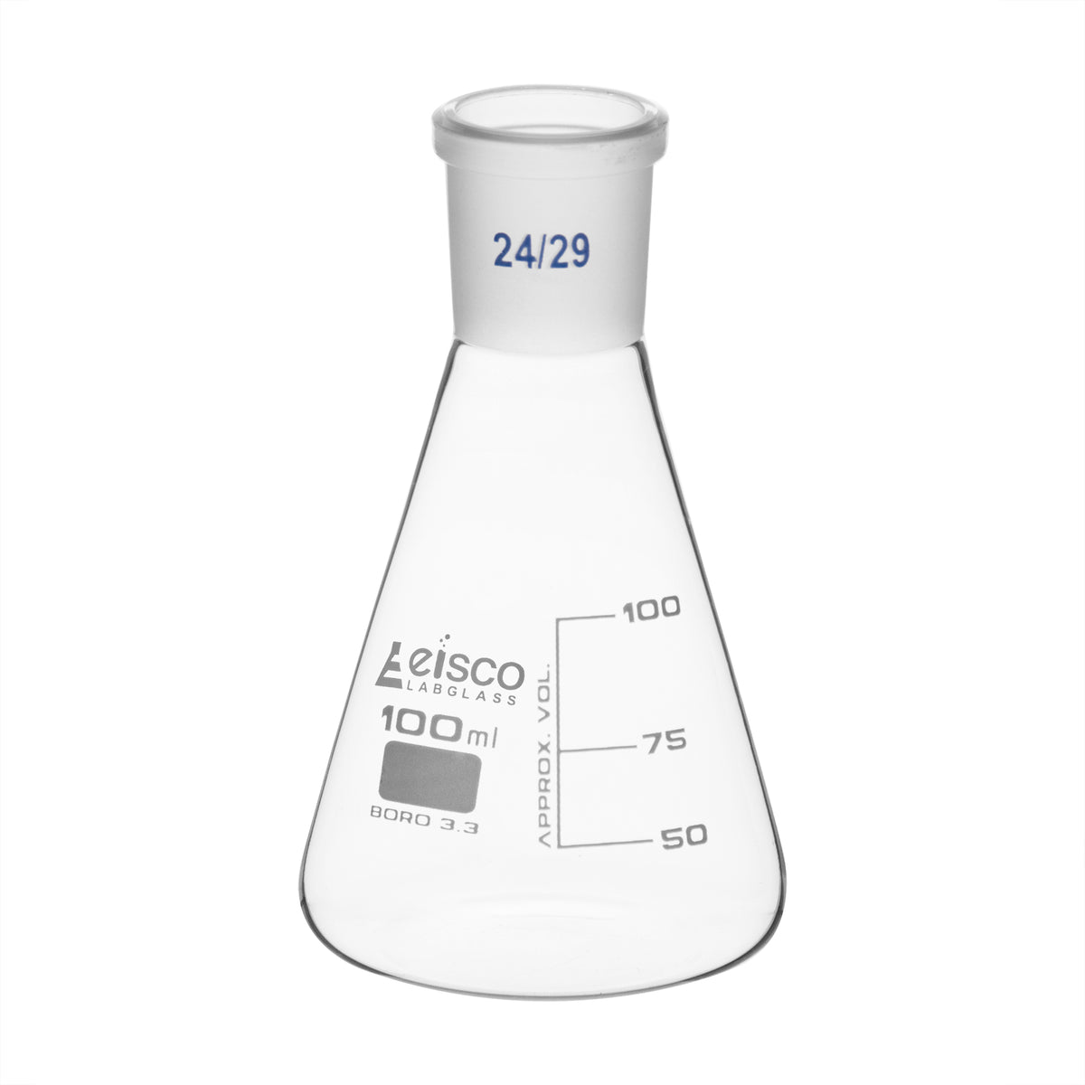 Flask Conical 100ml, Socket size 24/29, narrow neck, with interchangea — eiscoindustrial