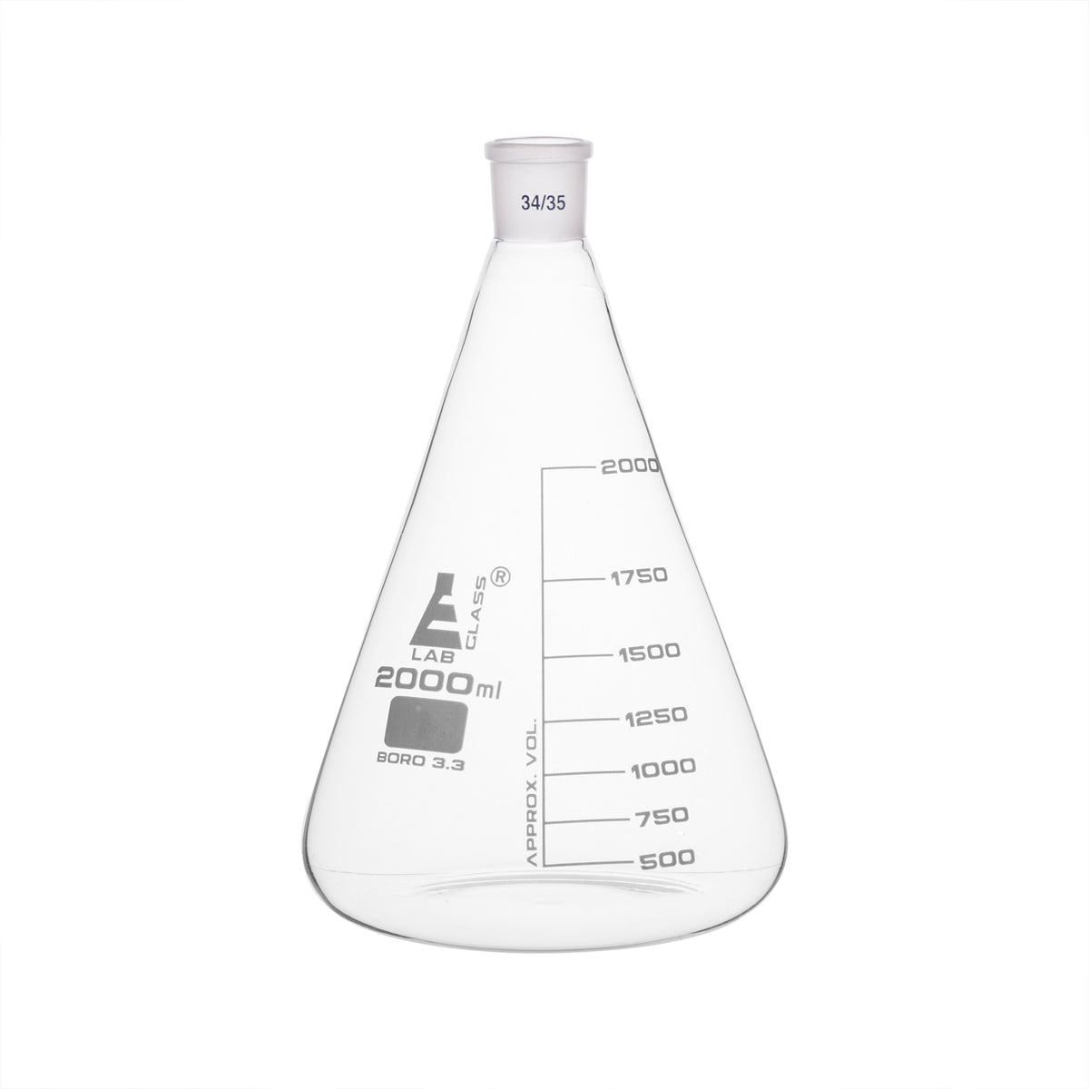 Flask Conical 2000ml, Socket size 34/35, narrow neck, with interchange ...