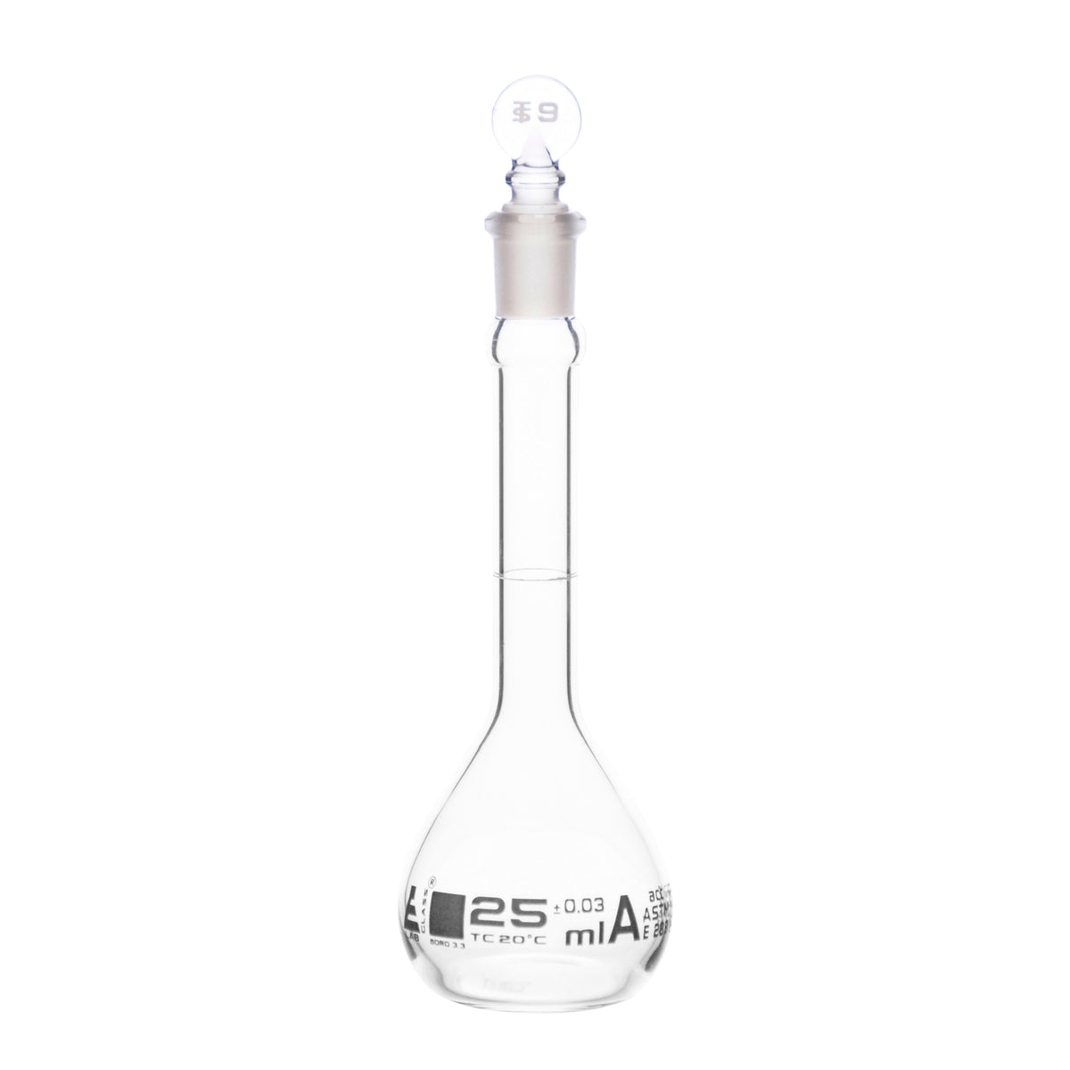 Flask Volumetric With Solid Glass Stopper ASTM-E288 STD Class A 25 ml ...