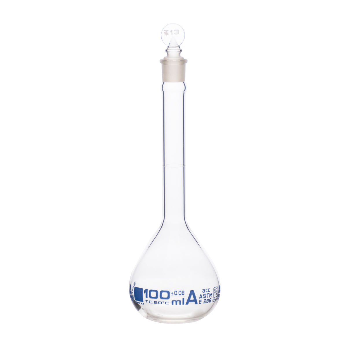 Flask Volumetric With Solid Glass Stopper ASTM-E288 STD Class A 100 ml ...