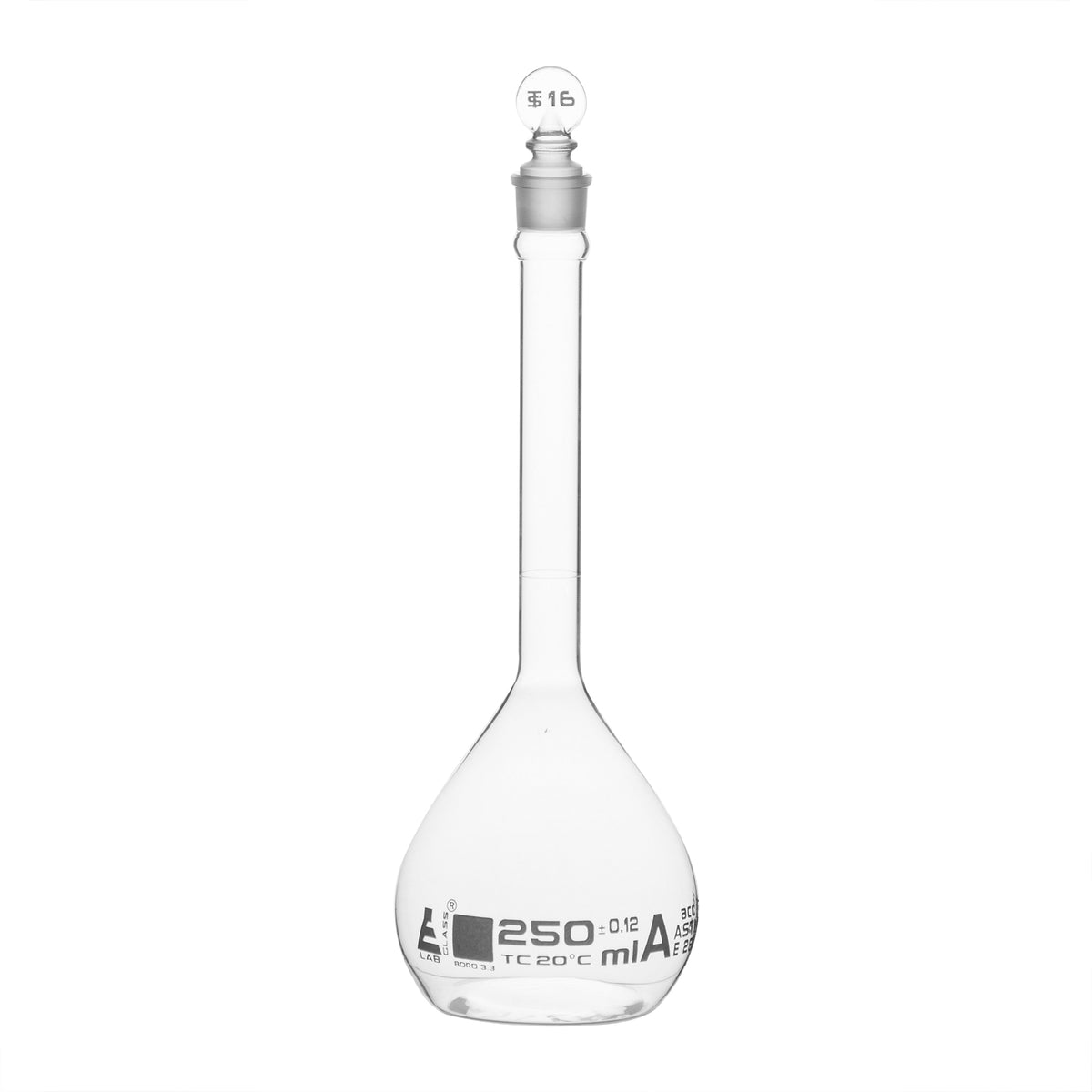 Flask Volumetric With Solid Glass Stopper ASTM-E288 STD Class A 250 ml ...