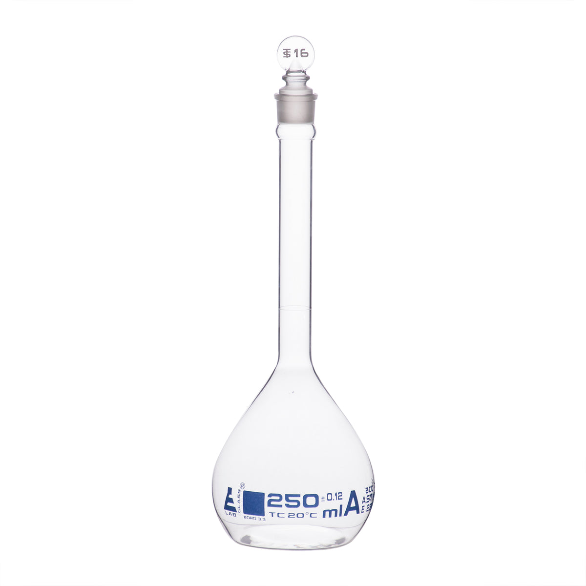 Flask Volumetric With Solid Glass Stopper ASTM-E288 STD Class A 250 ml ...