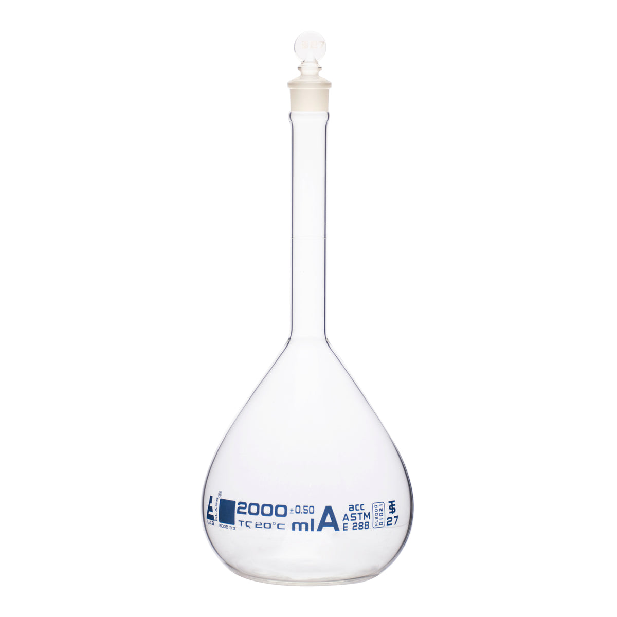 Flask Volumetric With Solid Glass Stopper ASTM-E288 STD Class A 2000 m ...