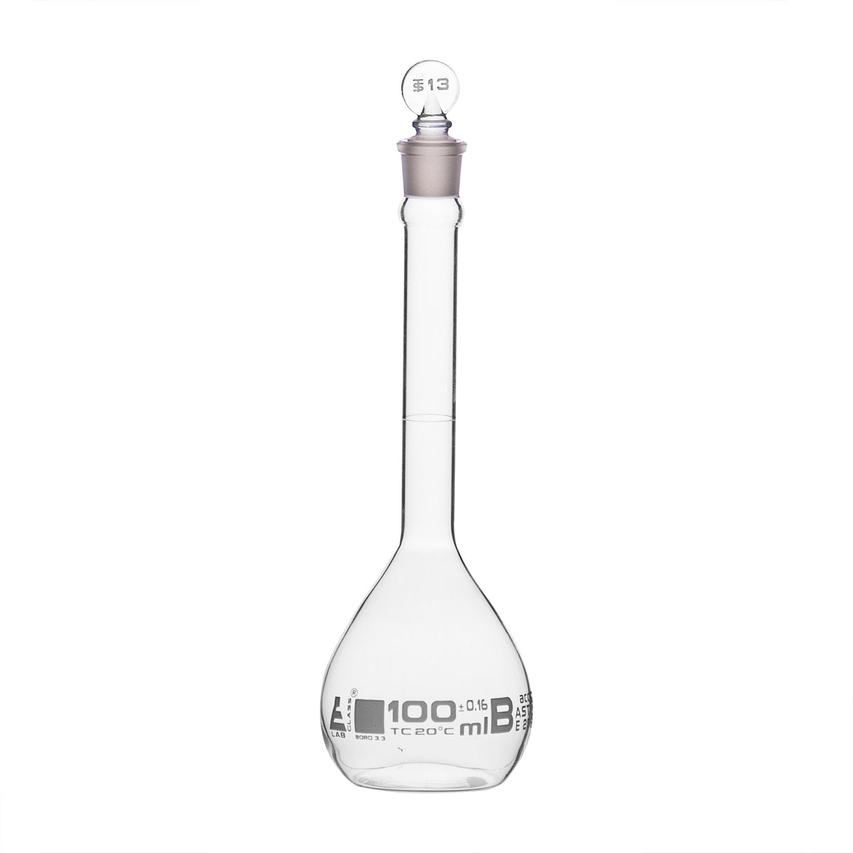 Flask Volumetric With Solid Glass Stopper ASTM-E288 STD Class B 100 ml ...