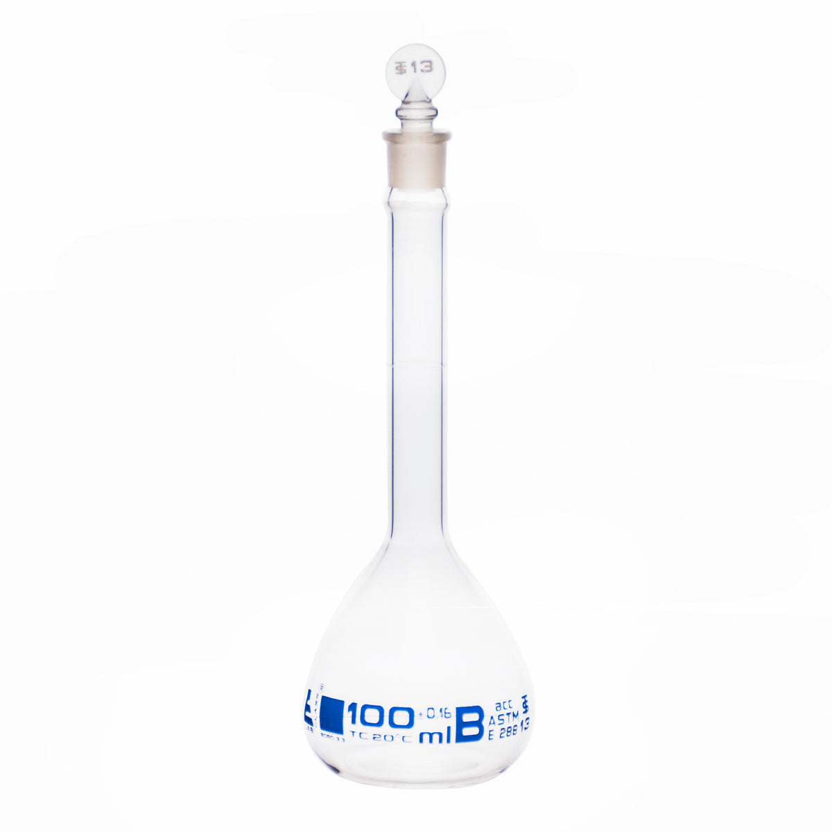 Flask Volumetric With Solid Glass Stopper ASTM-E288 STD Class B 100 ml ...