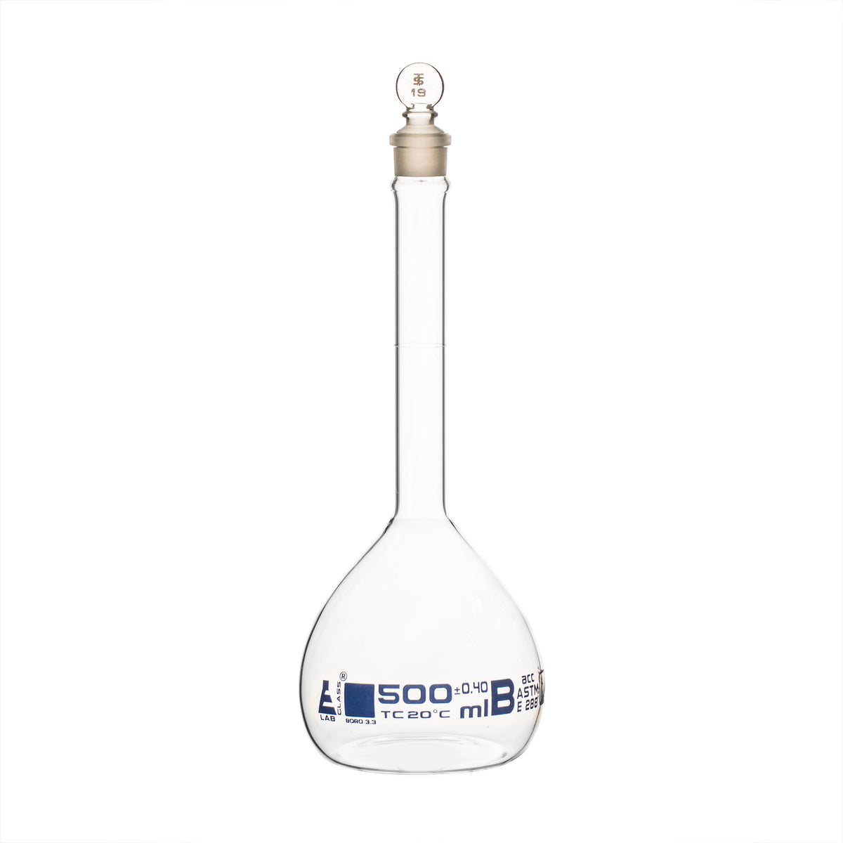 Flask Volumetric With Solid Glass Stopper ASTM-E288 STD Class B 500 ml ...