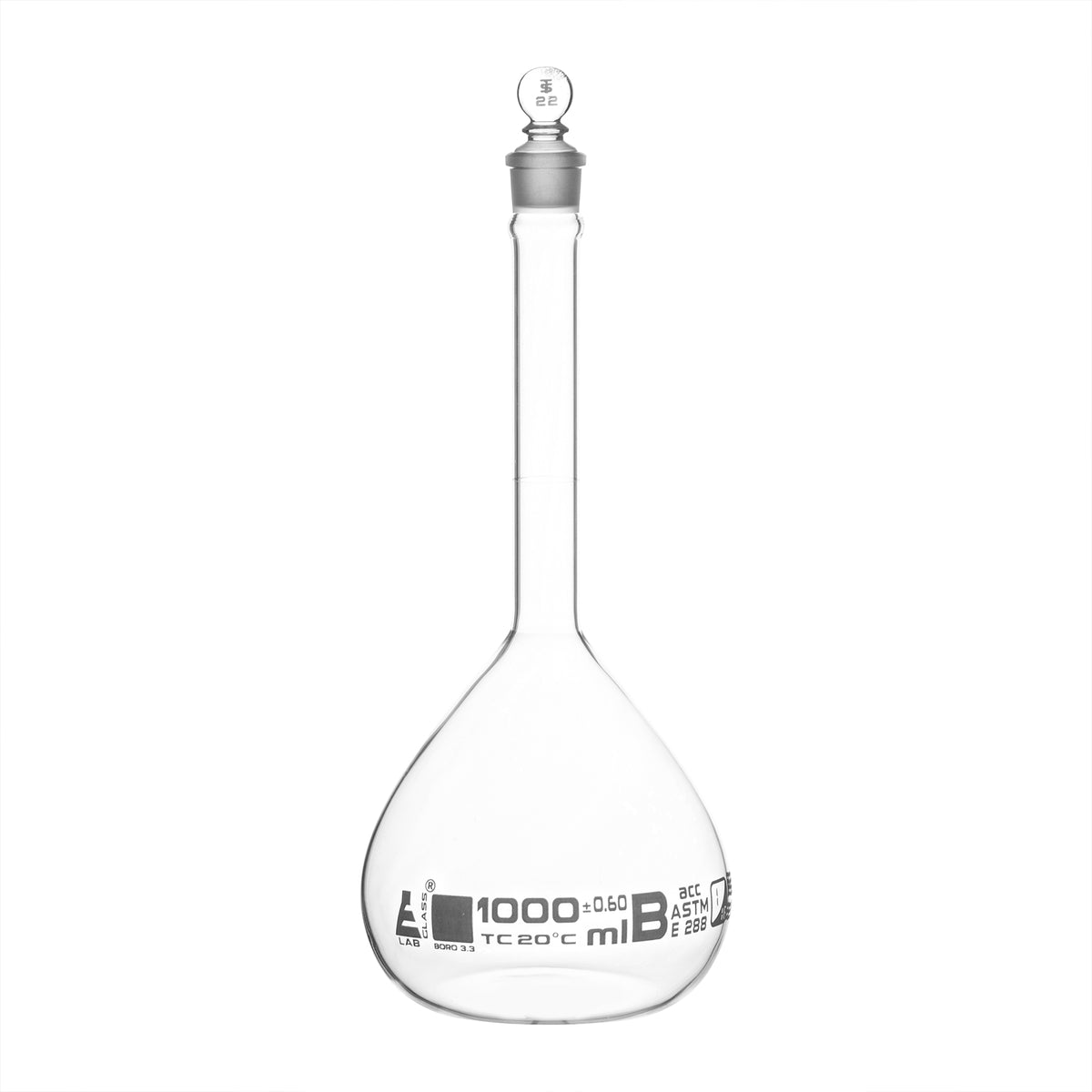 Flask Volumetric With Solid Glass Stopper ASTM-E288 STD Class B 1000 m ...