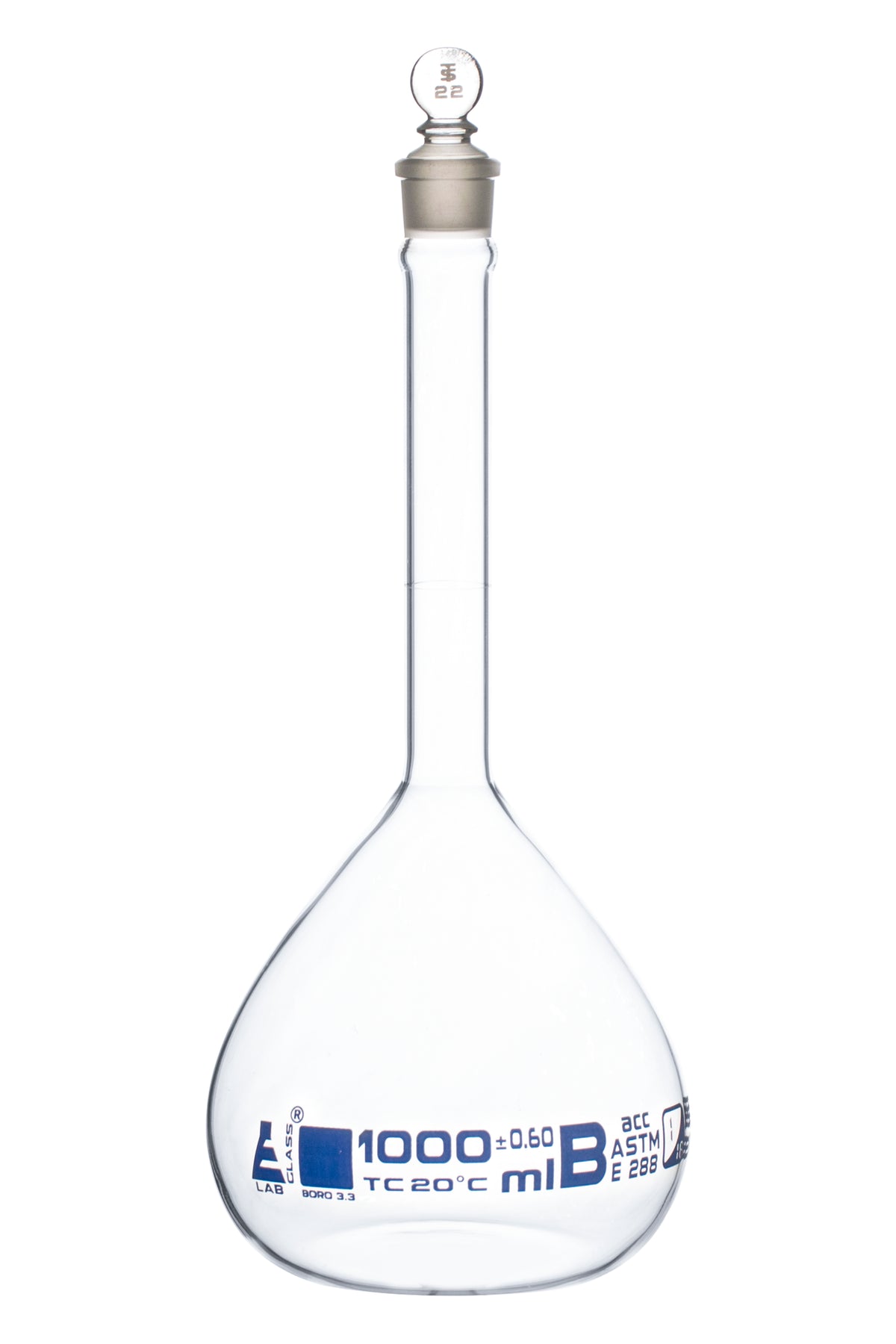 Flask Volumetric With Solid Glass Stopper ASTM-E288 STD Class B 1000 m ...