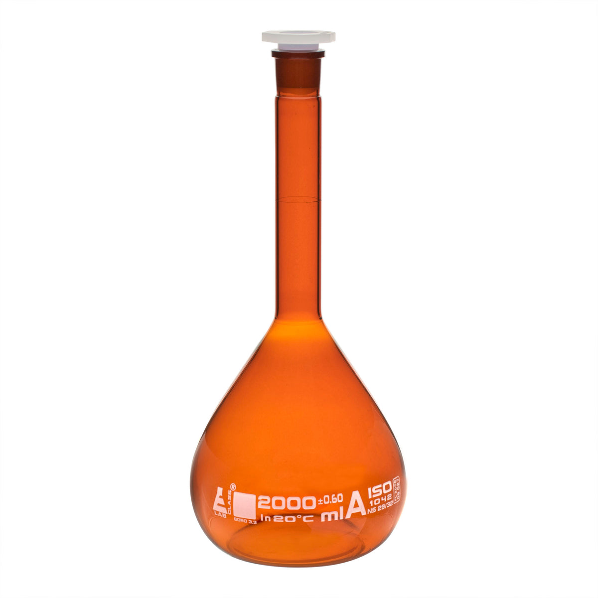 Flask Volumetric Amber, cap. 2000ml, fitted with chemical resistance p ...