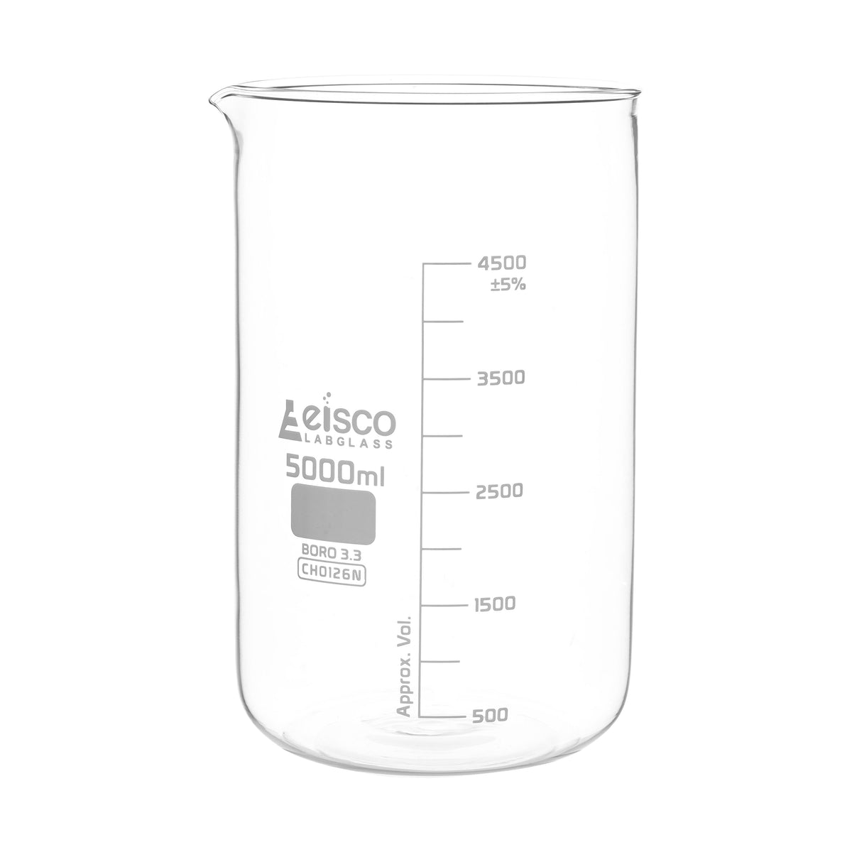 Beaker Low form, with spout made of borosilicate glass, graduated 5000 ...